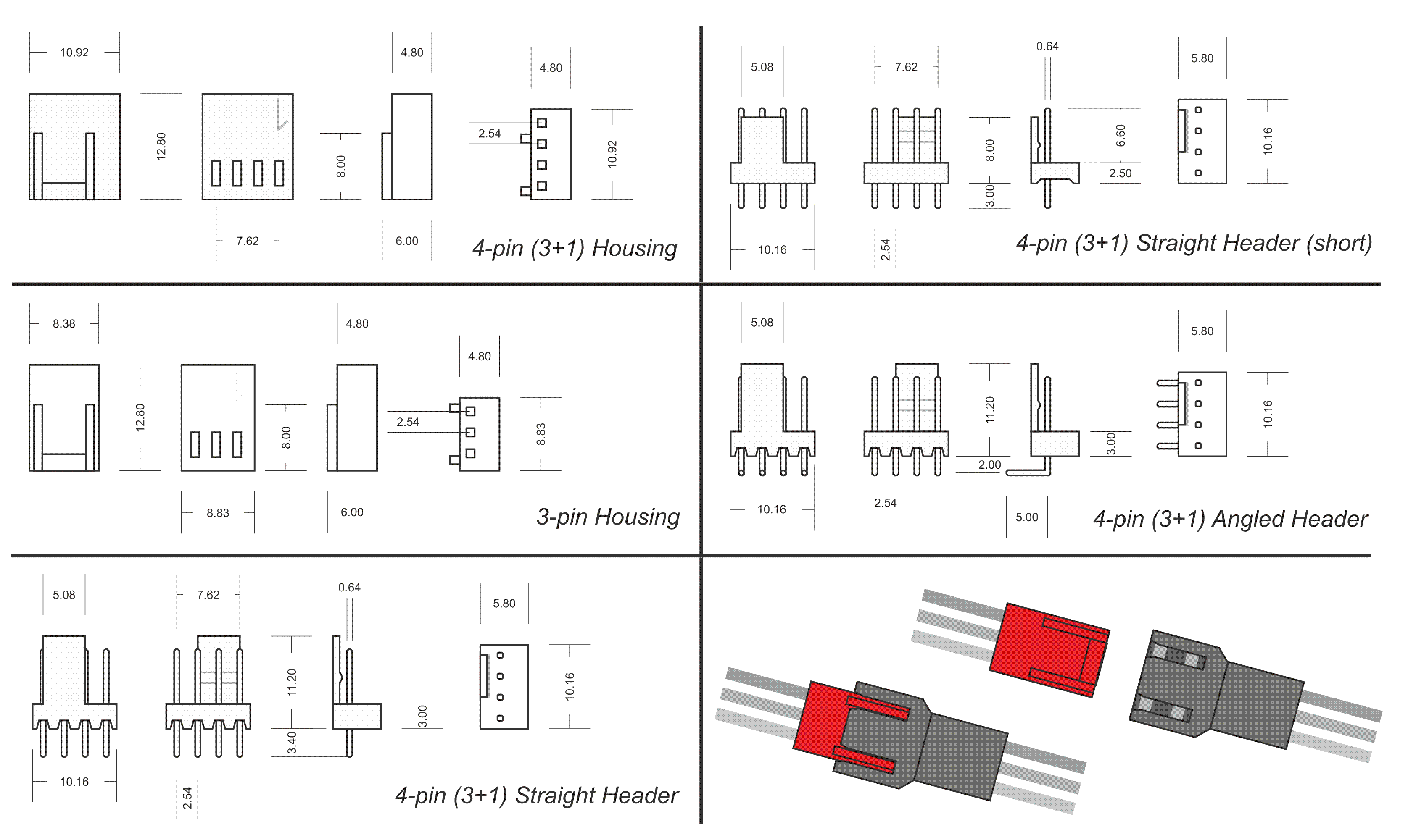 3 & 4 Pin PC Fan Connectors With Crimps - Male / Female - Straight ...