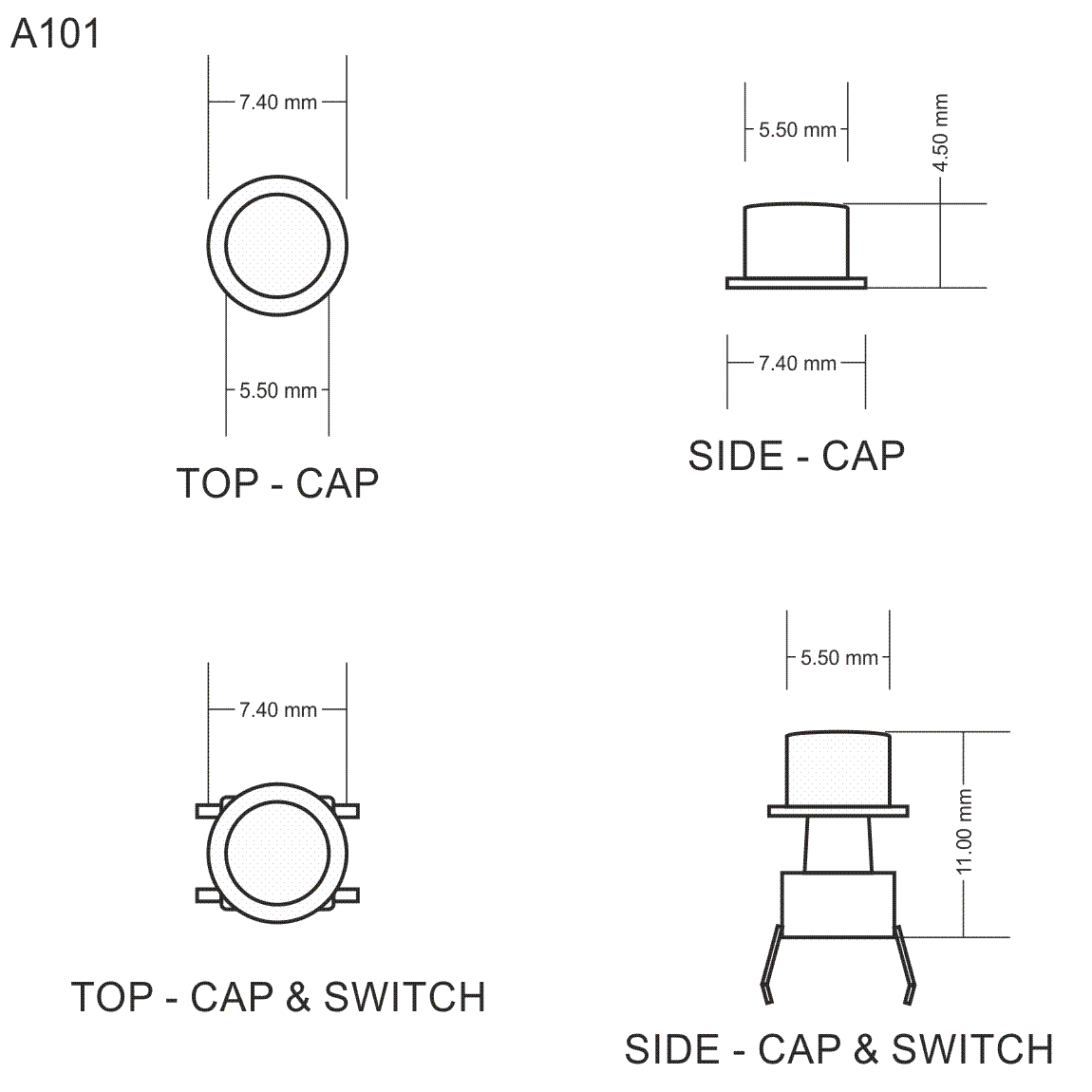 A101 Tactile Cap & Switch - Momentary Push Button - Round Keycap - 6 ...