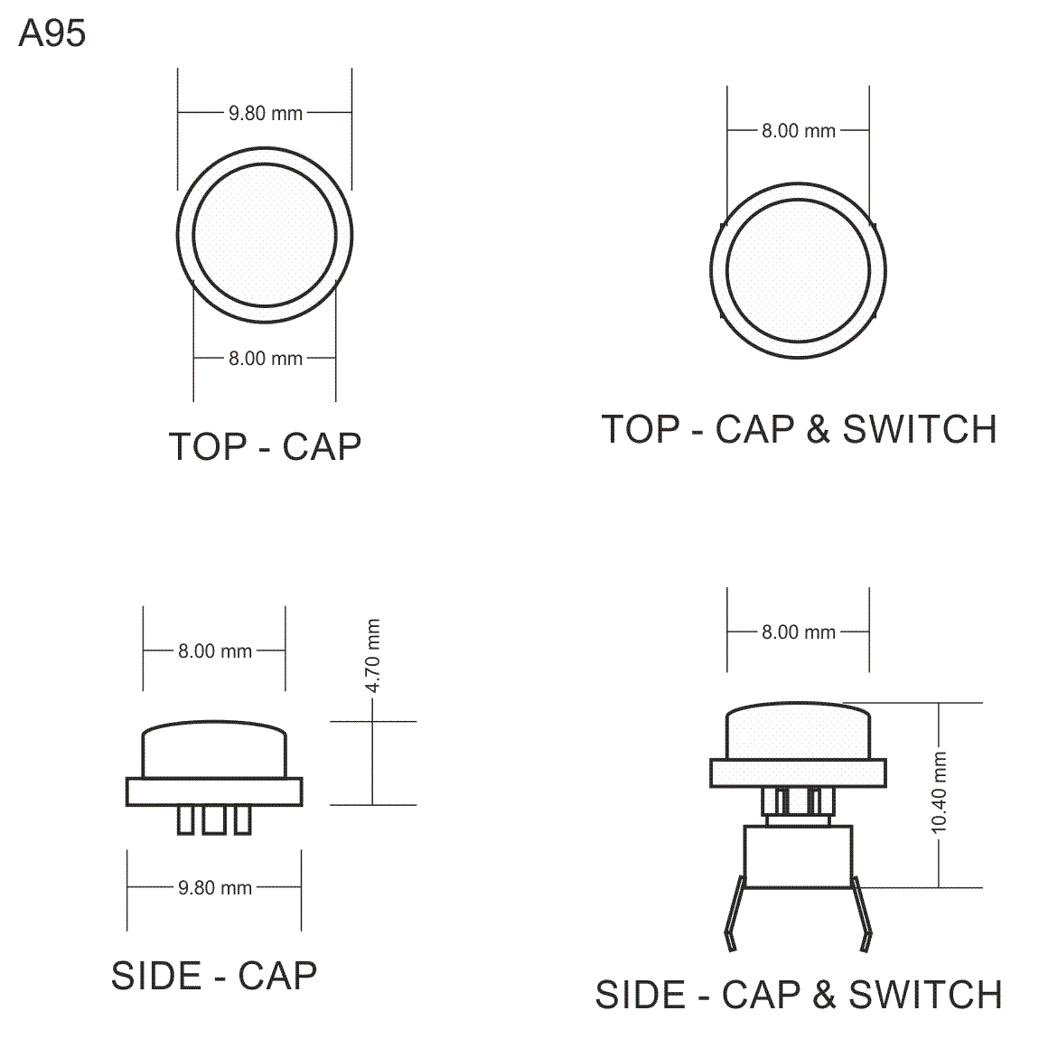 A95 Tactile Cap & Switch - Momentary Push Button - Round Domed Keycap ...